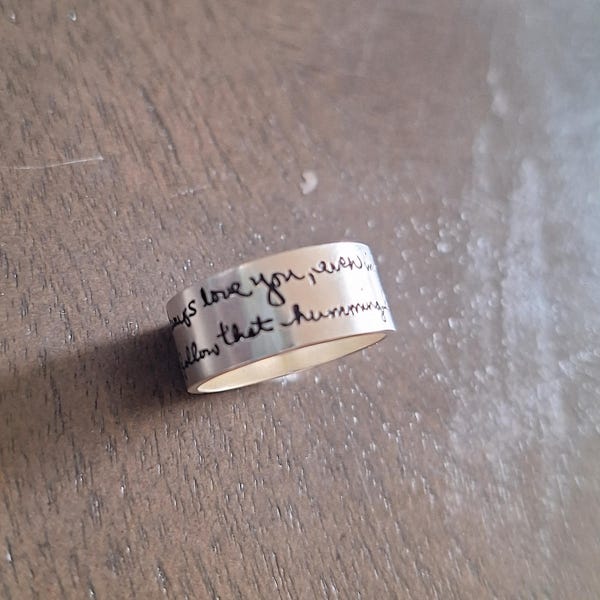 Custom Handwriting Ring • Wide Handwriting Band in Sterling Silver ...