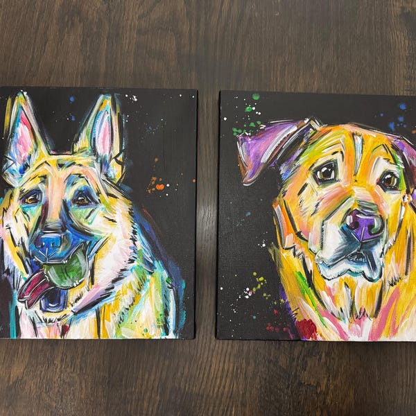 Colorful Pet Art, Custom Dog Paintings, Custom Pet Portrait, Acrylic on ...