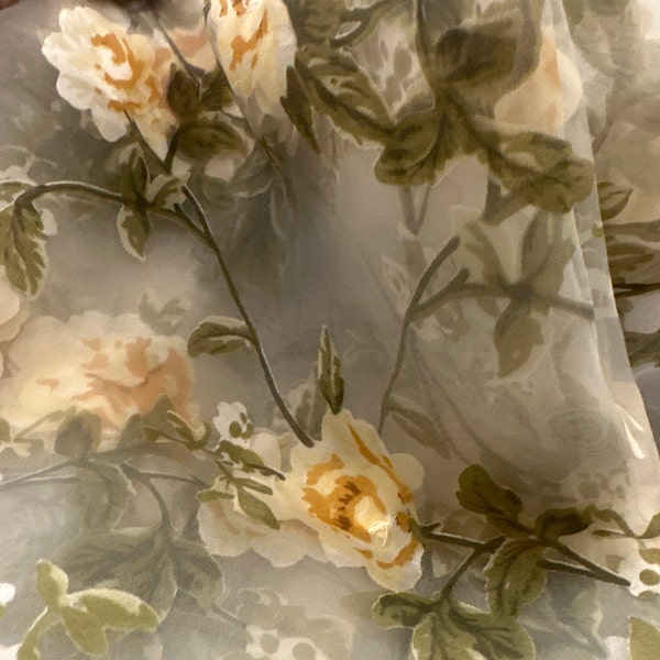 8 Colors Transparent Organza Printed Fabric With 3D Rose Chiffon Flower ...