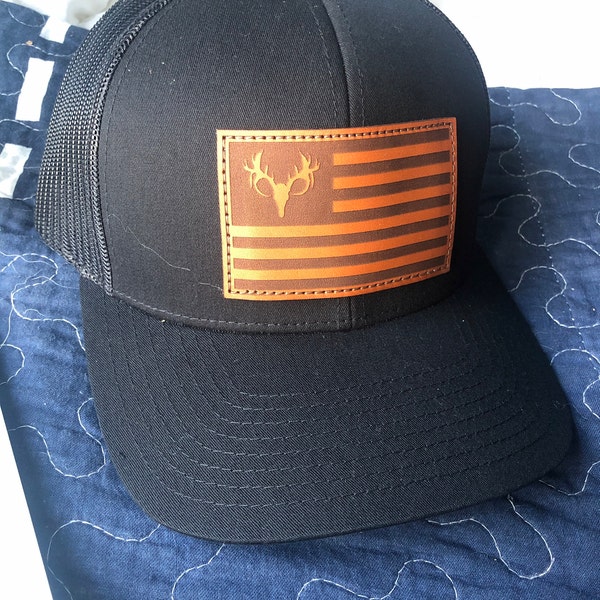 Deer Hunting Hat Gift | Leather Patch American Flag Hunter Present - Etsy