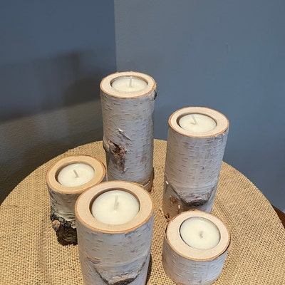Small Birch Tree Branch Candles White Birch Candle Set Rustic Wedding ...
