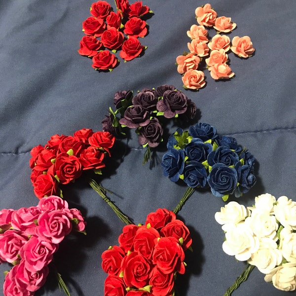 Set of 40 Mixed Pastel Color Mini Paper Roses | 3/4" Paper Flowers ...