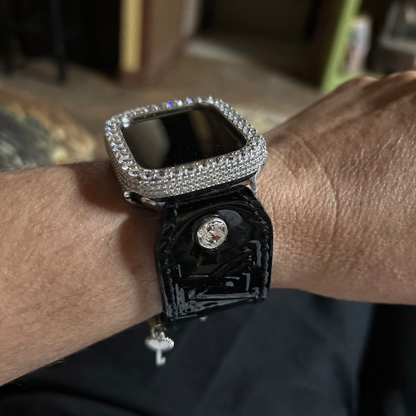 Silver Apple Watch Case Large 3.5mm Lab Diamonds Bezel Apple Watch ...