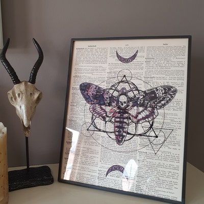 Death Moth Art Print, Poster Print on Dictionary Book Page, Gothic Wall ...