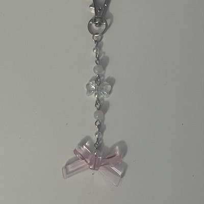 Coquette Bow Pink Blue White Phone Charm Pearl Bow Keychain Dainty ...
