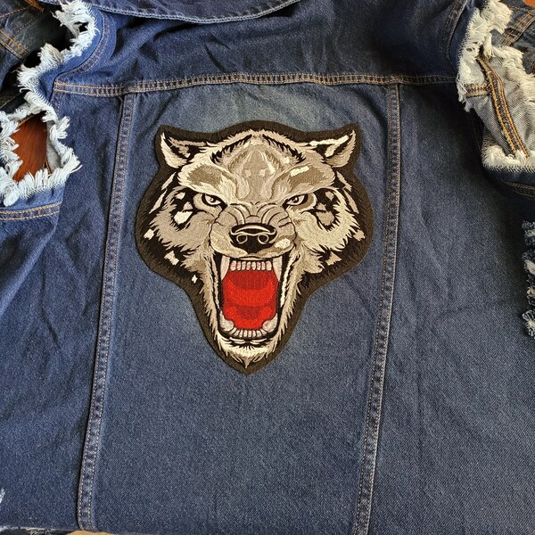 Large Gray Wolf Head Iron-on Embroidered Wolf Patch - Big Wolf ...