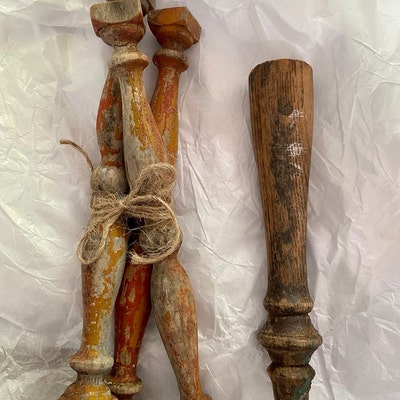 2 Green Peely Chippy Wood Spindle Post, Spindle Post Farmhouse Shabby ...