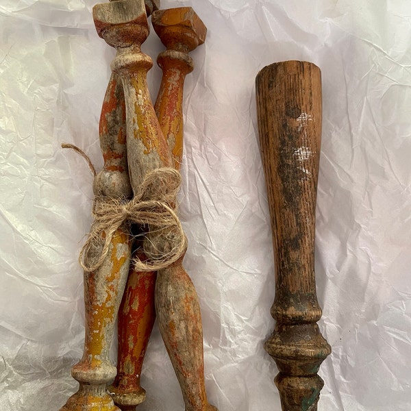 A Lot of 4 Chippy White Salvage Wooden Spindles, Primitive Farmhouse ...