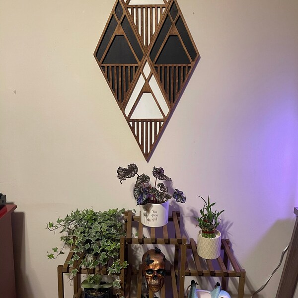 Diamond and Triangles Wood Sign + Boho Wall Decor + Geometric Shapes ...