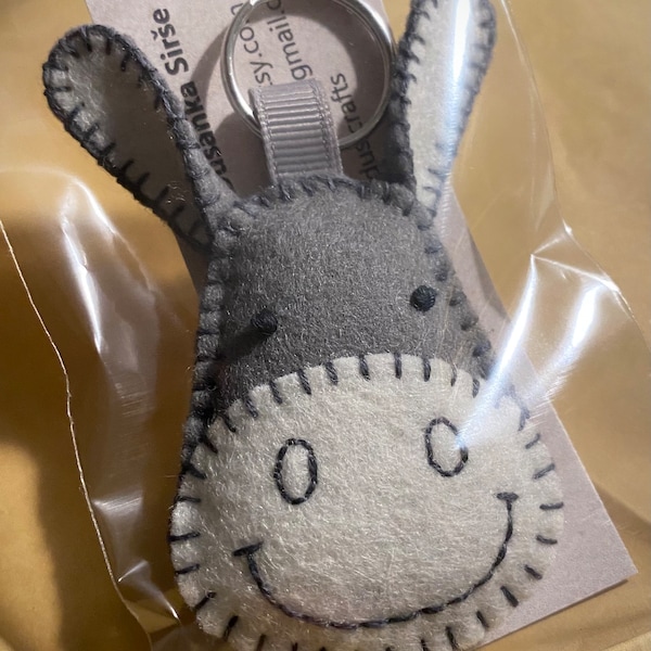 Wool Felt Donkey, Blue Donkey Keychain Animal, Gray Donkey Keyring ...