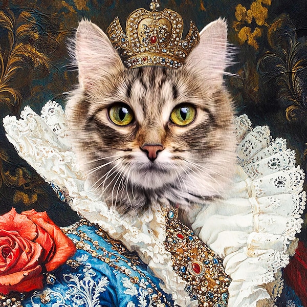 Custom Royal Cat Portrait, Renaissance Cat Painting, Pet Lovers Gift ...