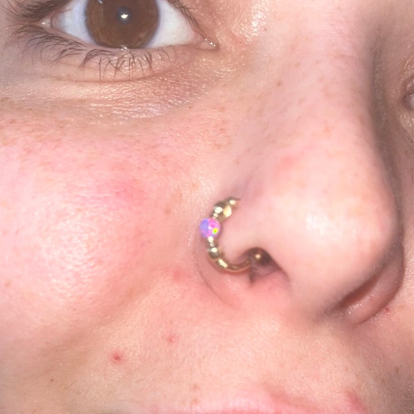 White Opal 2mm Septum Ring, Nose Piercing,20 22 Gauge, 6 10mm Inner ...