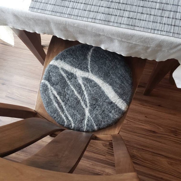 Large Wool Chair Cushion/ Wool Chair Pad/ Round Chair Pad/handmade Felt ...