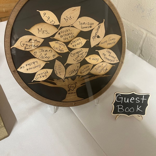 Round Guest Book Frame - Alternative Guest Book, Wooden Tree Insert ...