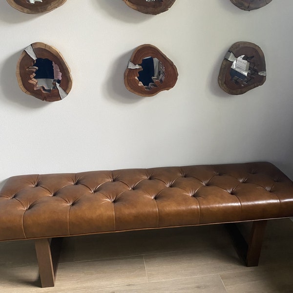 Queen Size Leather Headboard In Tobacco Brown Genuine Leather With