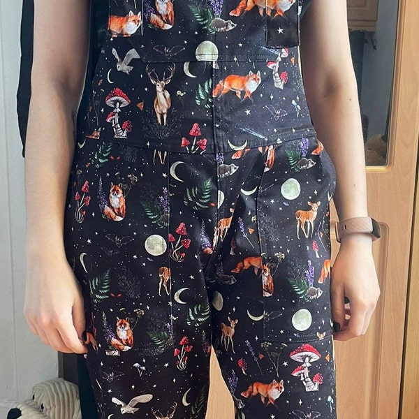 Dark Forest Dungarees: Whimsical Cottagecore Stretch Cotton Overalls ...
