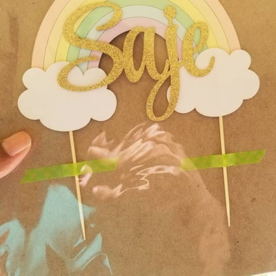 Rainbow Cake Topper in Pastel Colors Personalized Birthday Cake Topper ...
