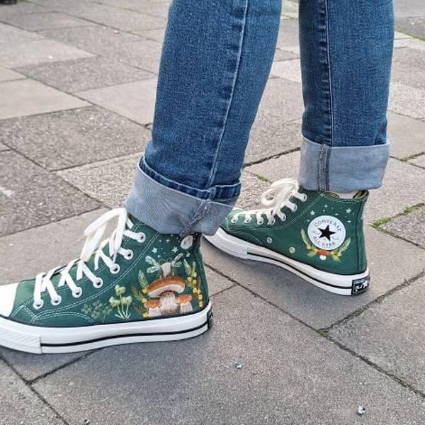 Custom Converse Chuck Taylor Blue Flower Embroidered Converse Shoes ...