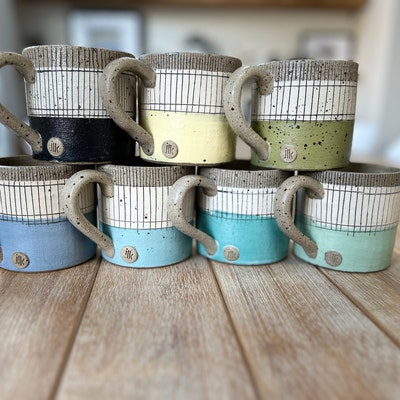 Stoneware Hand Painted/handmade Ceramic Mug, Tactile Embossed Playful ...