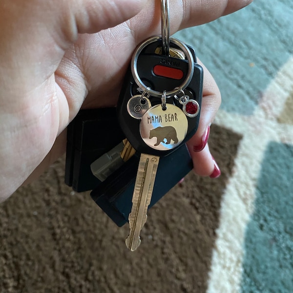 Mama Bear Keychain, Mama Bear Birthstones Charm Key Chain, Personalized ...