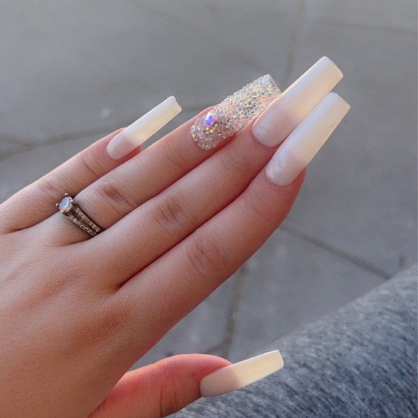 Milky Nails| White Nails| Classy Nails| Press on Nails| XL Square Nails ...