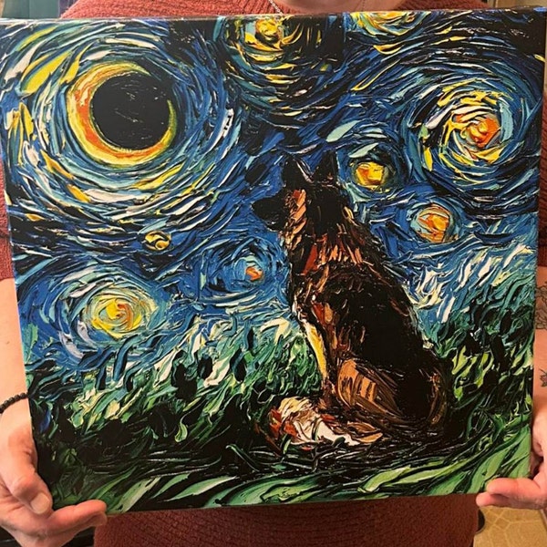 German Shepherd Starry Night Dog Art CANVAS Print by Aja Canine Cute ...