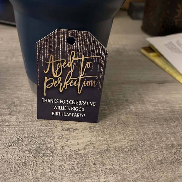 Aged to Perfection Tag, 50th Birthday Tag, Gold Birthday Thank You Tag ...