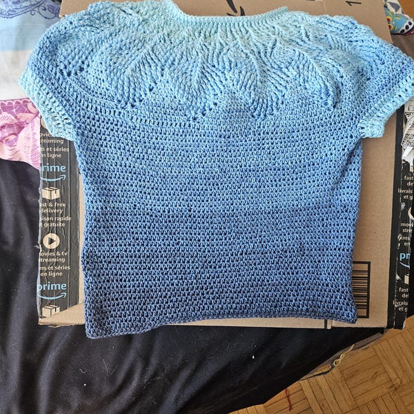 Crochet Top Pattern PDF - Spenedrift Top - Top Down Round Lace Yoke Top ...