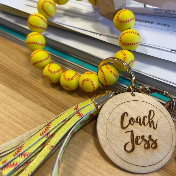 Softball Wristlet, Softball Personalized Keychain, Softball Keyring ...