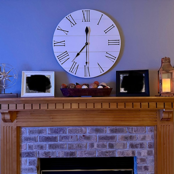 Large Wall Clock - Farmhouse Living Room Decor - Above Fireplace Decor ...