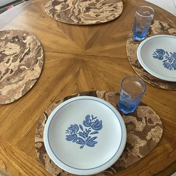 Portugal Cork Table Mats Placemats Set, Rectangular, Stain Heat Water ...