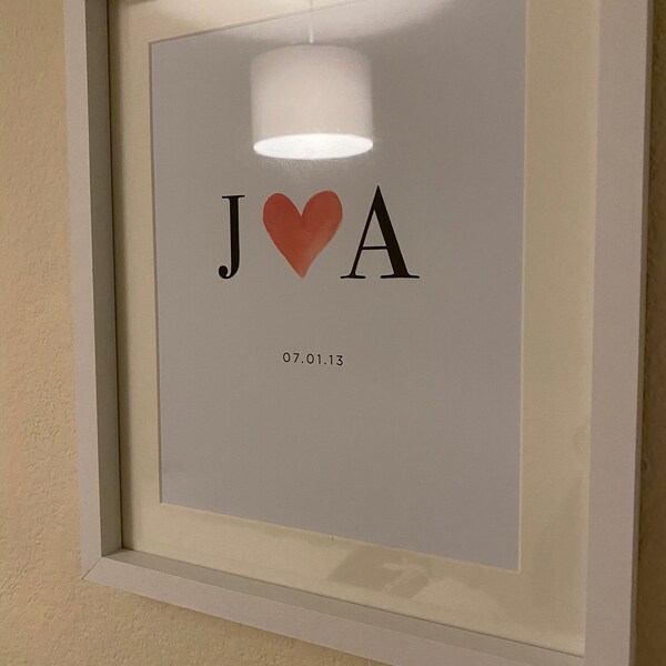 Custom Heart Print, With Personalised Initials and Date, With A4 or 5x7 ...