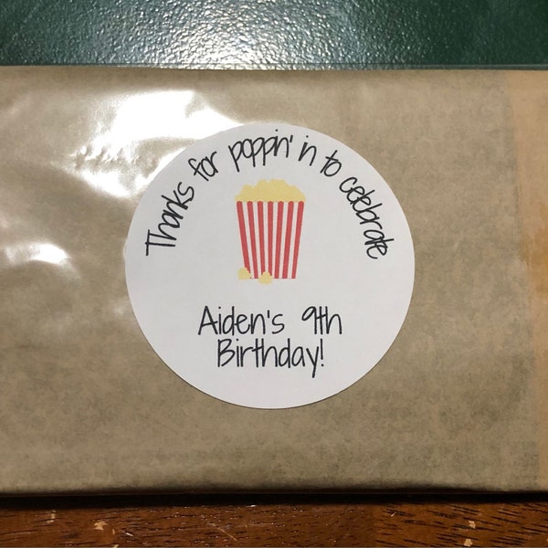 Popcorn Birthday Stickers, Popcorn Favors, First Birthday, Movie ...