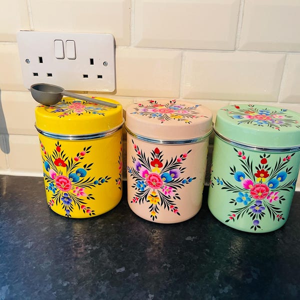 Hand Painted Masala Dabba Spice Tin, Spice Dabba, Beautiful Masala Box ...