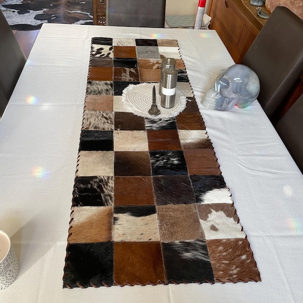 Natural Cowhide Patchwork Table Runner Handmade Cowhide Table Runner ...