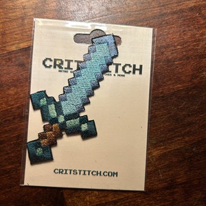 Pixel Art Diamond Sword - Shiny Metallic Embroidery Iron on Patch. - Etsy
