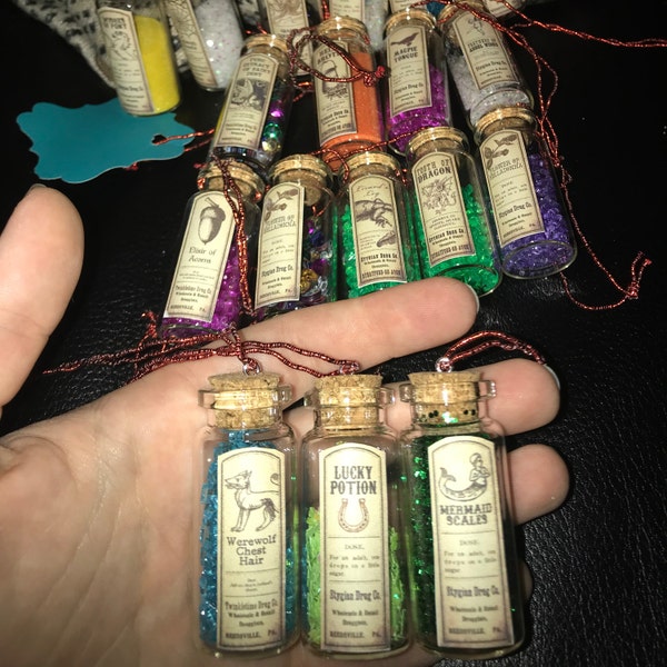 Mini Potion Bottle Ornaments, Set of 5, Glass Potion Bottles, Custom ...