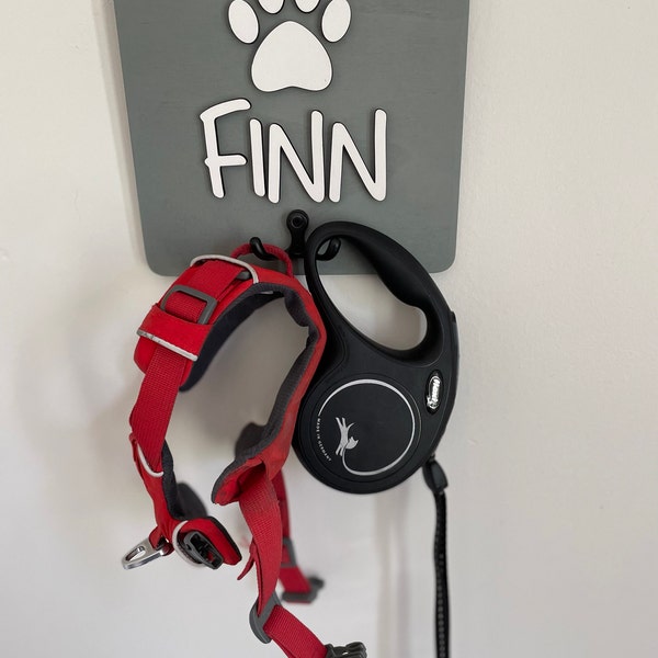Personalized Leash Holder, Dog Name Sign, Paw Print Leash Hook, Custom ...