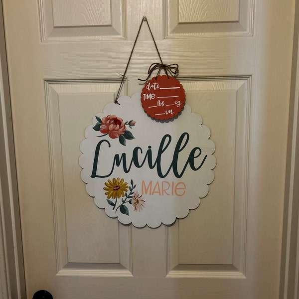 Boho Floral Hospital Door Hanger, Baby Girl Door Hanger, Scallop Edge ...