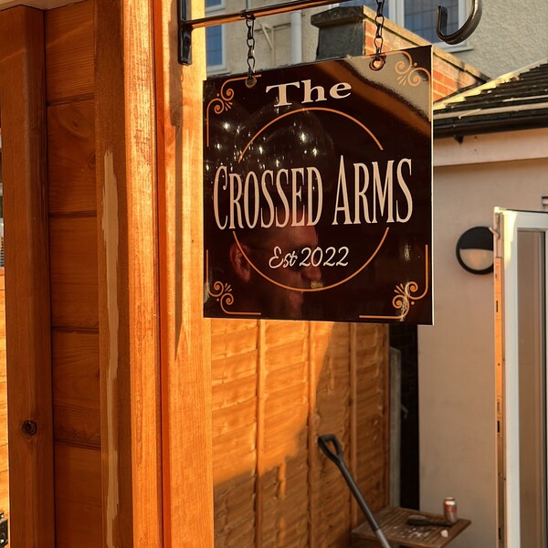 Personalised Pub Shed Hanging Swing Sign With Bracket | Garden Pub ...