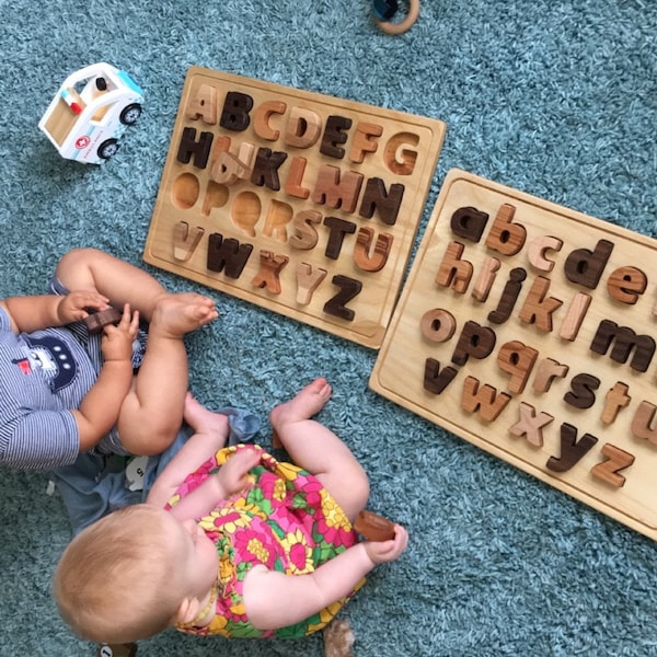 ABC Uppercase - Block, Wooden Puzzle Easy for Little Hands to Grip and ...
