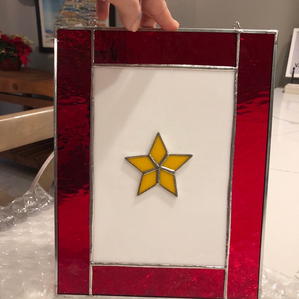 Stained Glass Blue Star Service Flag Patriotic Etsy