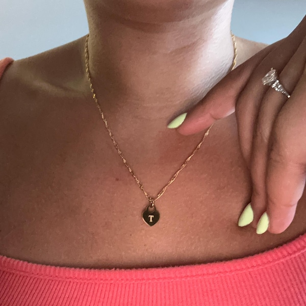 Custom Heart Initial Necklace, Dainty Heart Letter Necklace ...