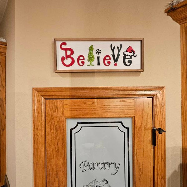 18" X 6" Believe Box Frame, Grinch Sign, Glitter Grinch, Grinch Decor ...