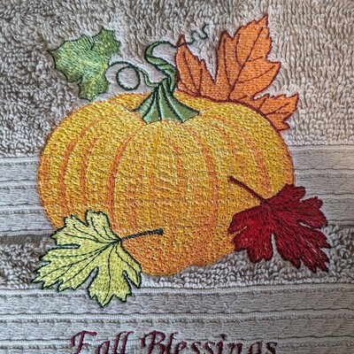 Pumpkin Machine Embroidery Design, Embroidered Pumpkin With Leaves ...