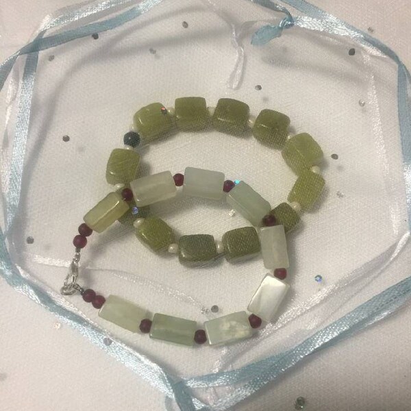 Leather Necklace With Black Wire-wrapped Dark Green Glass Crystal Donut ...