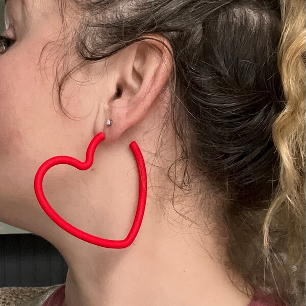 Heart Earrings, Big Heart Hoop Earrings, Gift for Girls, Gift for ...
