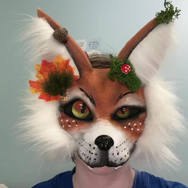 Therian Cat Mask | Handmade Warrior Cat Costume | Black White Faux Fur ...