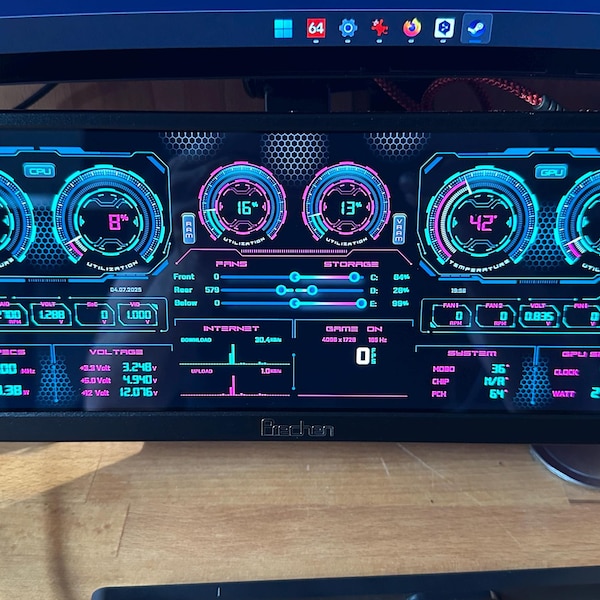 AIDA64 Sensor Panel Template: CPU GPU Monitor (1920x480) (digital ...