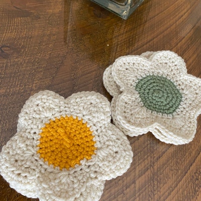 Crochet Flower Coasters Set of Handmade Coasters Flower - Etsy